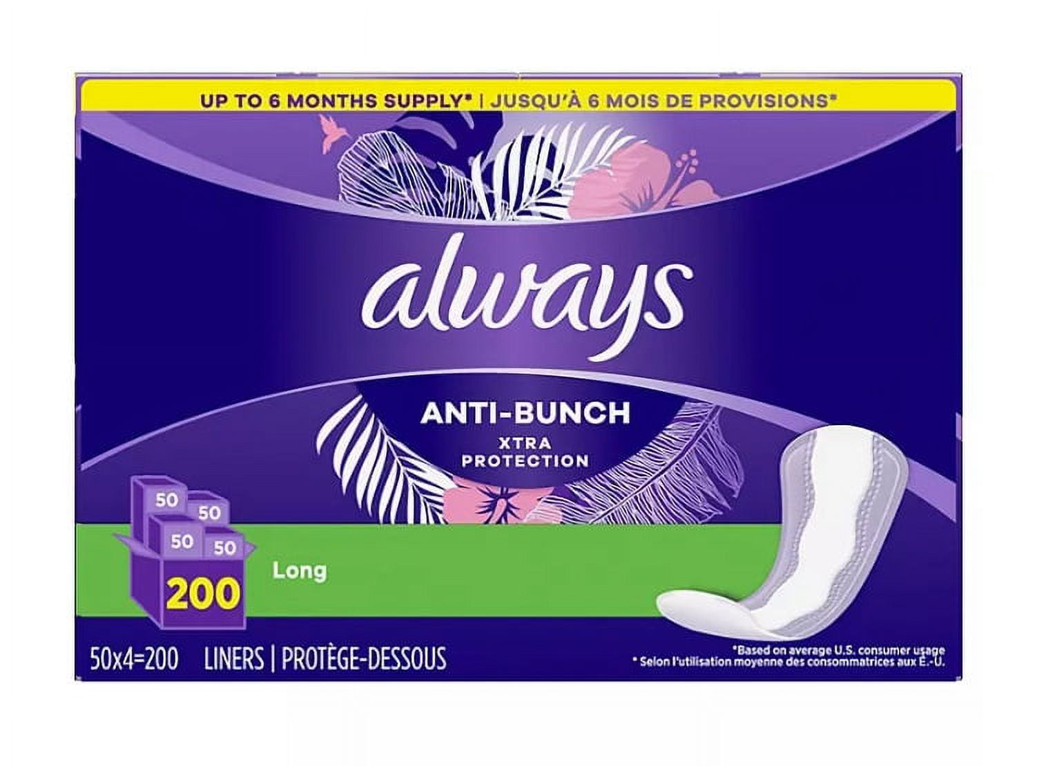 Always Extra Protection Long Panty Liners, Anti-Bunch, Unscented, Daily ...
