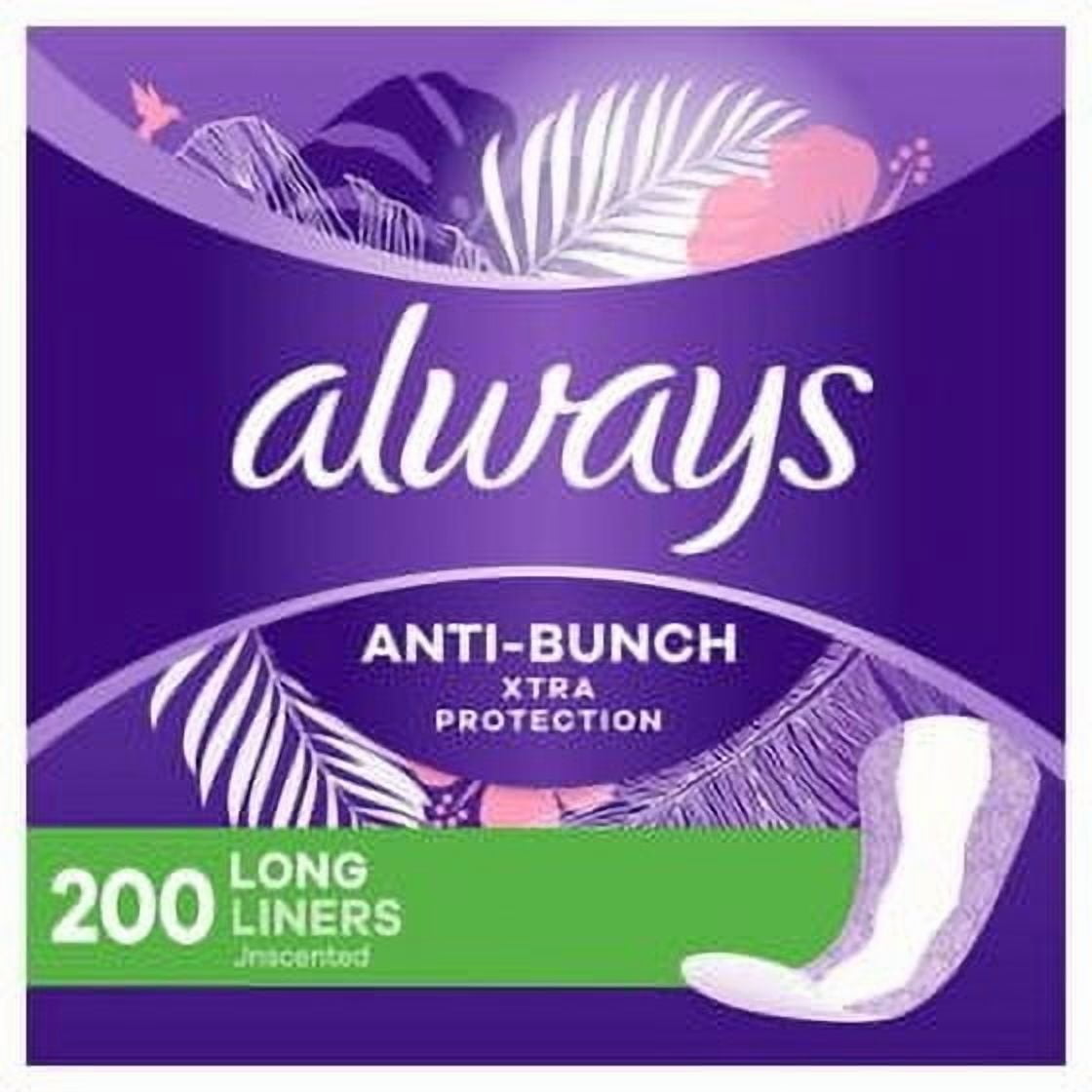 Always Anti-Bunch Xtra Protection Daily Liners, Unscented, Long, 200 ...