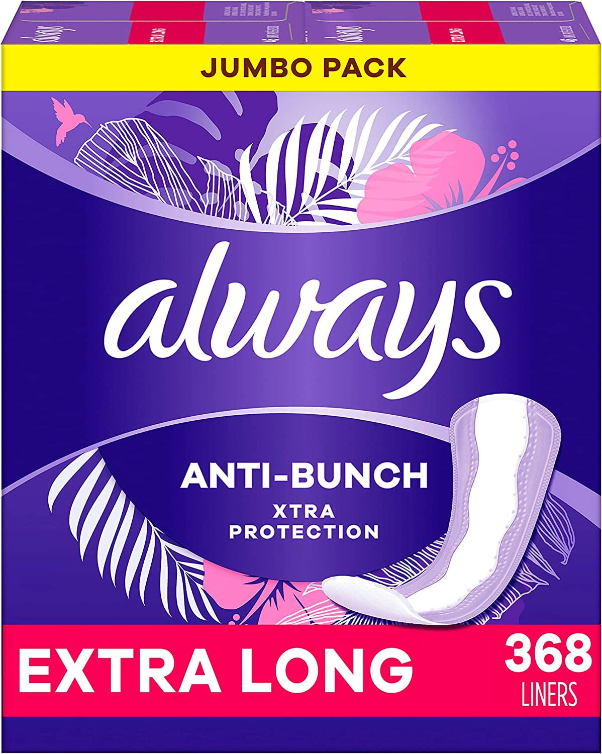 Always Xtra Protection Pantiliners, Unscented, Pack of 4, 92 Count, 368 ...