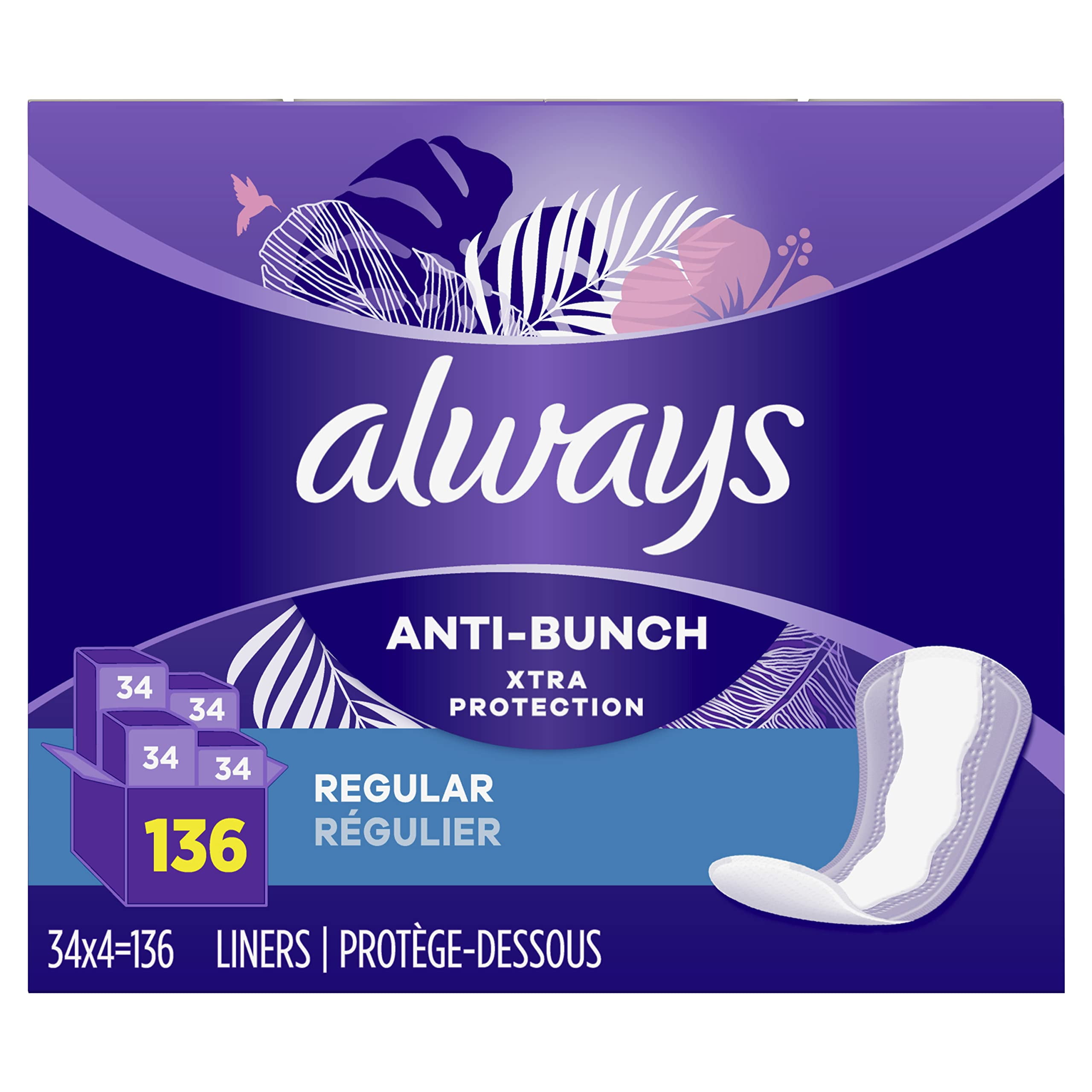 Always Anti-Bunch Xtra Protection, SR25 Panty Liners for Women, Regular ...