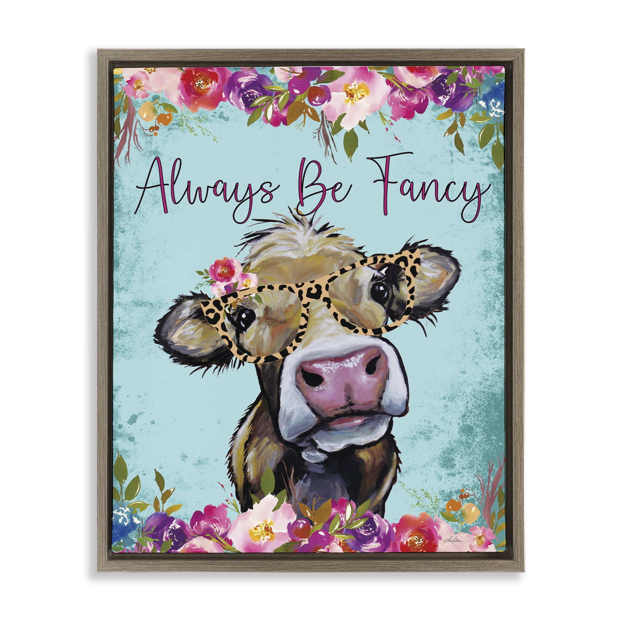 Stupell Industries Always Be Fancy Cow Brown Framed Floater Canvas Wall ...