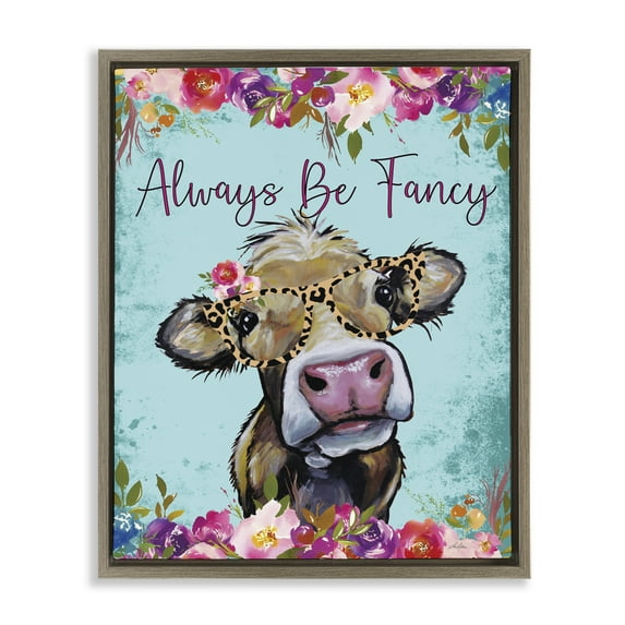 Always Be Fancy Cow Brown Floating Frame Canvas Art, 17 x 21, Made In ...