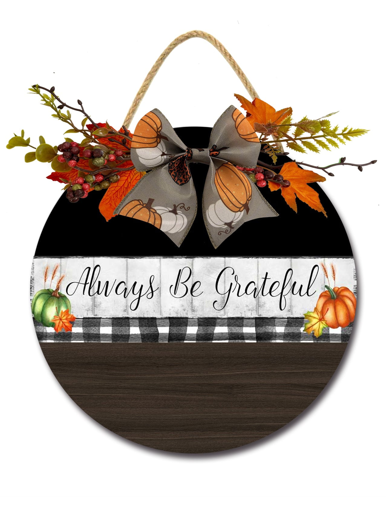 Always Be Grateful Sign Front for Door Decoration, 11 in Round Wood ...