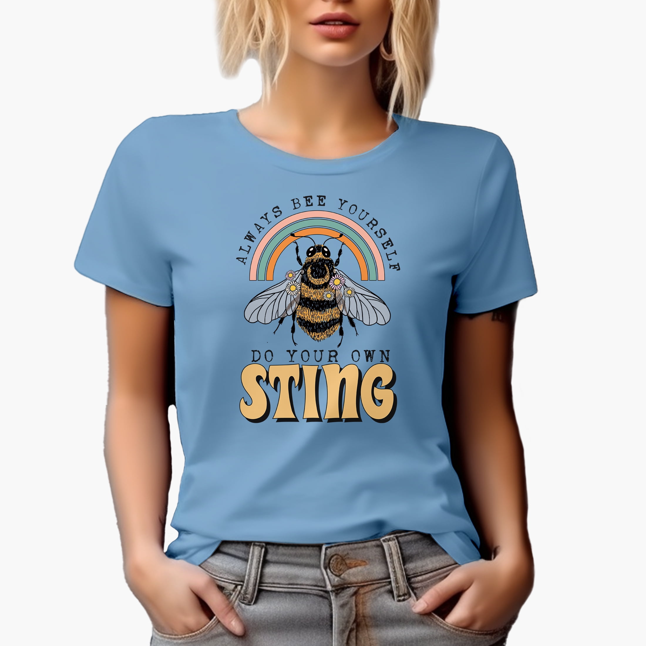 Always Bee Yourself Do Your Own Sting Pun Quote With Rainbow Honey