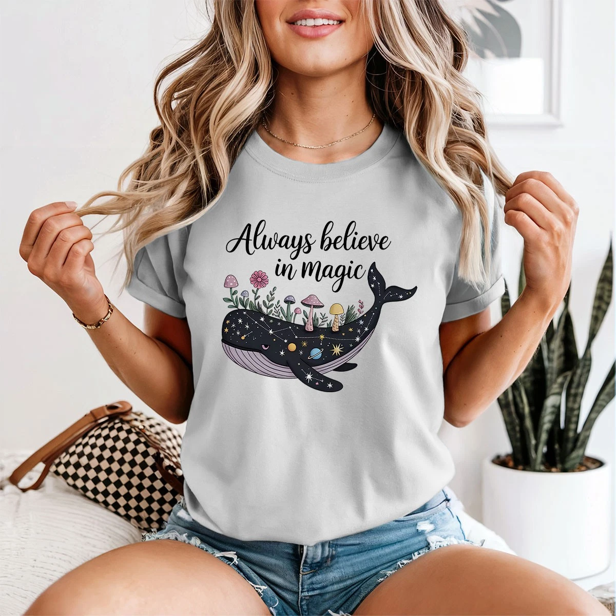 Always Believe In Magic Whale Magical Creatures Fantasy Womens T-Shirt ...