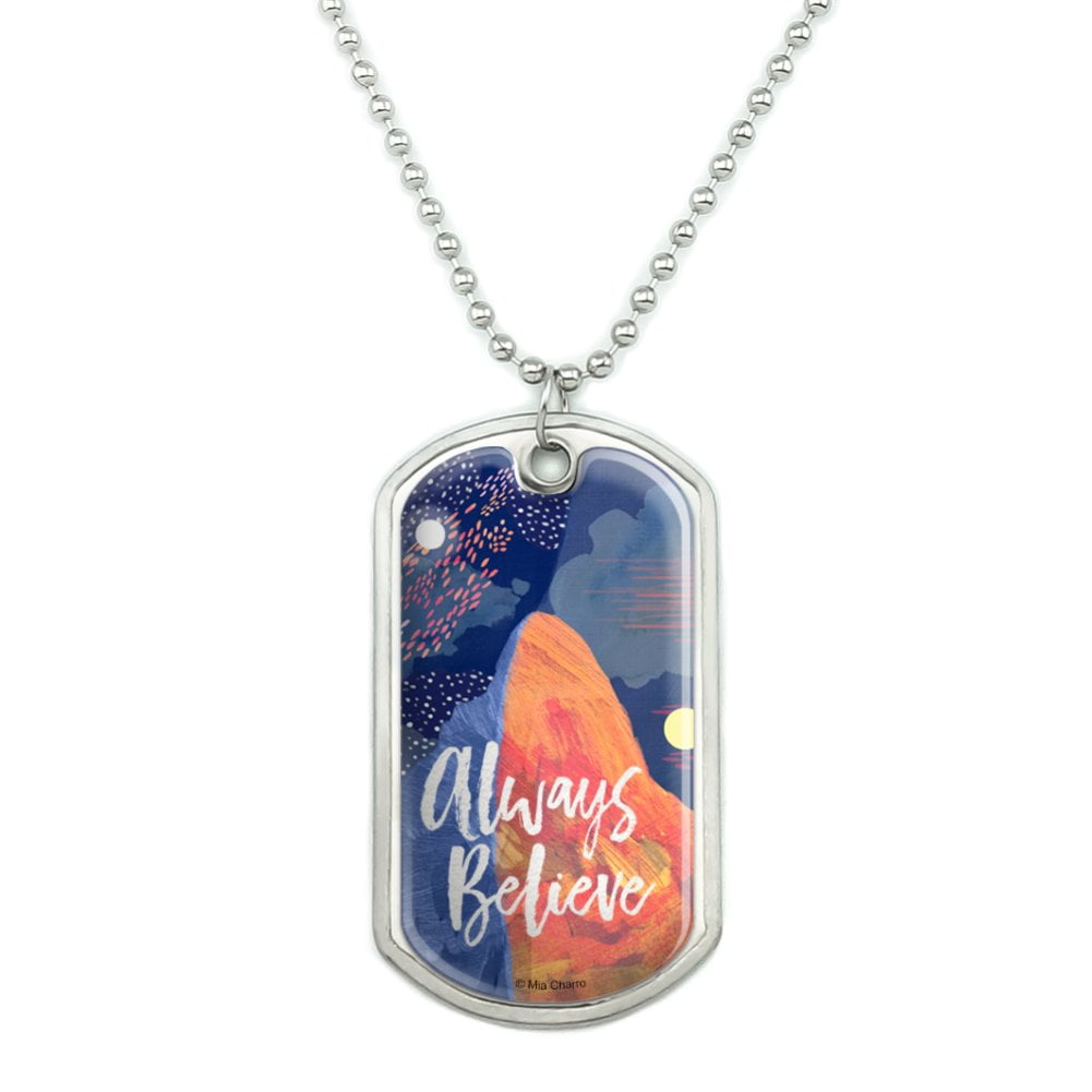 Always Believe Mountain Inspirational Military Dog Tag Pendant Necklace ...