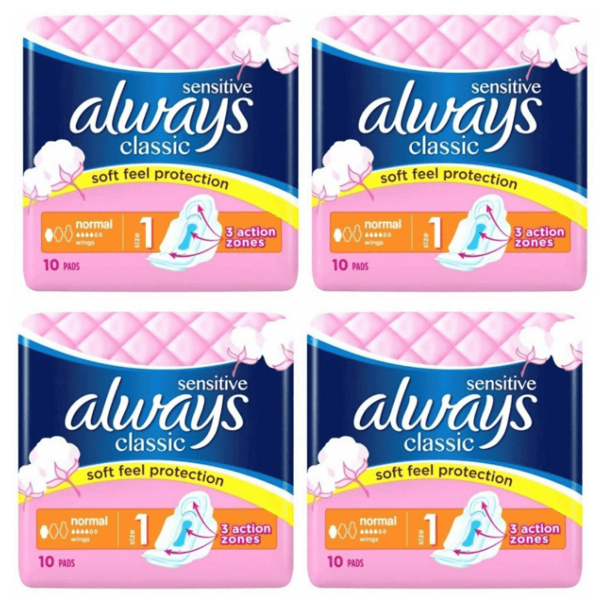 Always Classic Sensitive Size 1 Regular Absorbency Unscented with Wings ...
