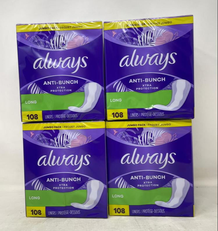 Always Dailies Xtra Protection Unscented Panty Liners, Long - 4x108ct ...