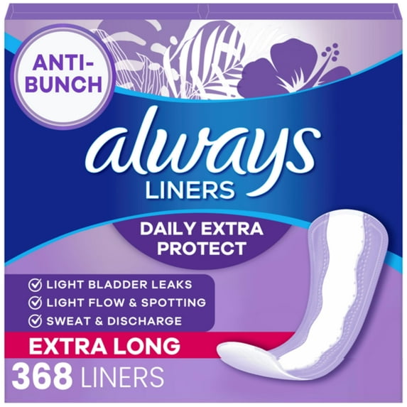 Always Daily Extra Protect Liners, Extra Long Length, Unscented Panty ...