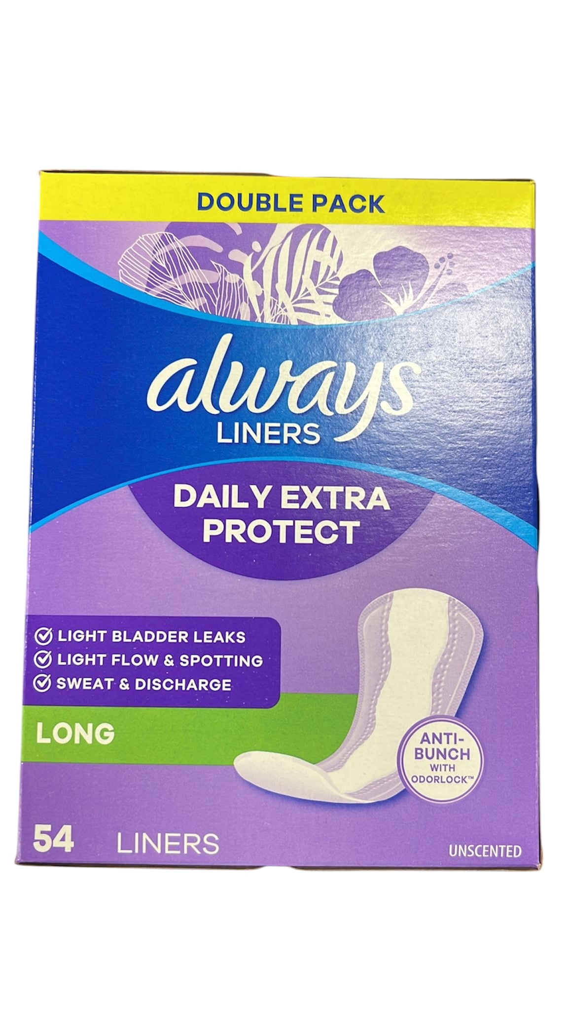 Always Daily Extra Protect Long Length Unscented Long Panty Liners 54 ...