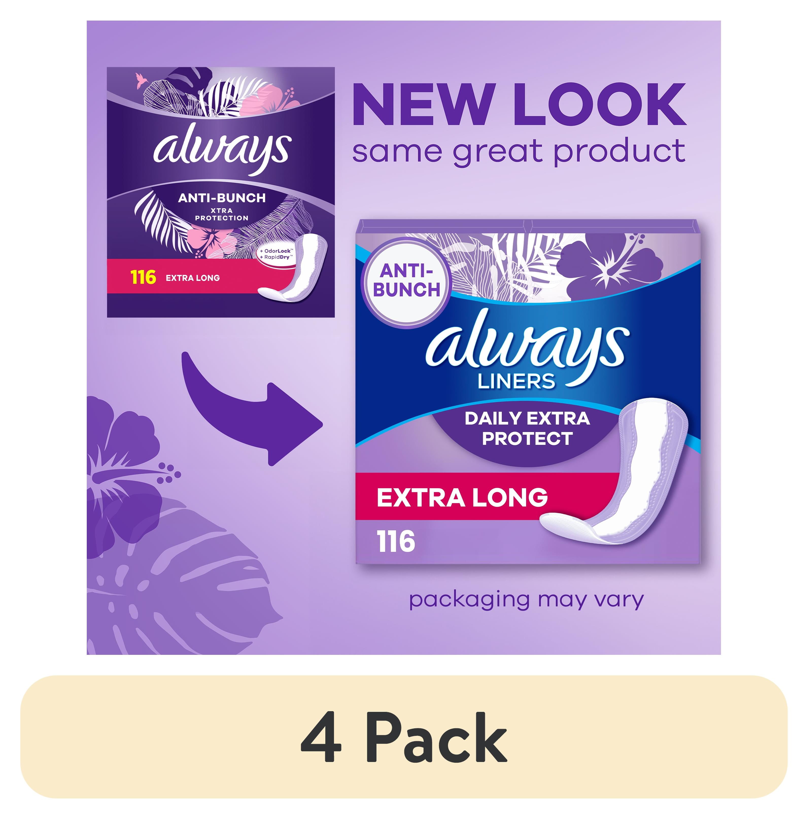 (4 pack) Always Daily Extra Protect Panty Liners, Extra Long Length ...