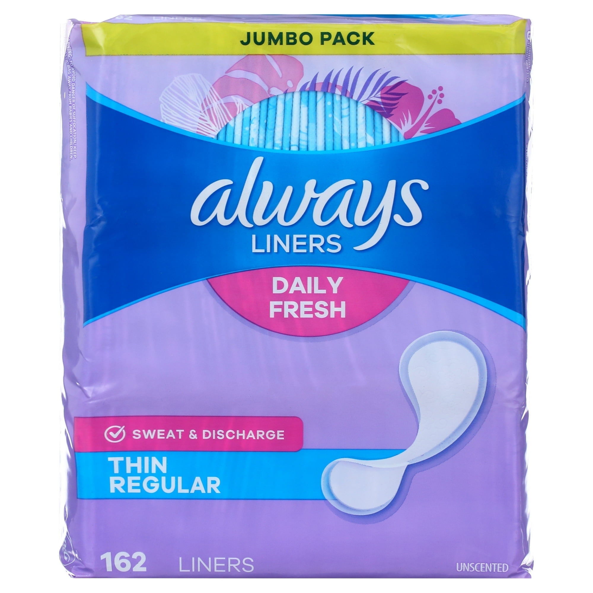 Always Daily Fresh Thin Panty Liners, Regular Absorbency, Unscented ...