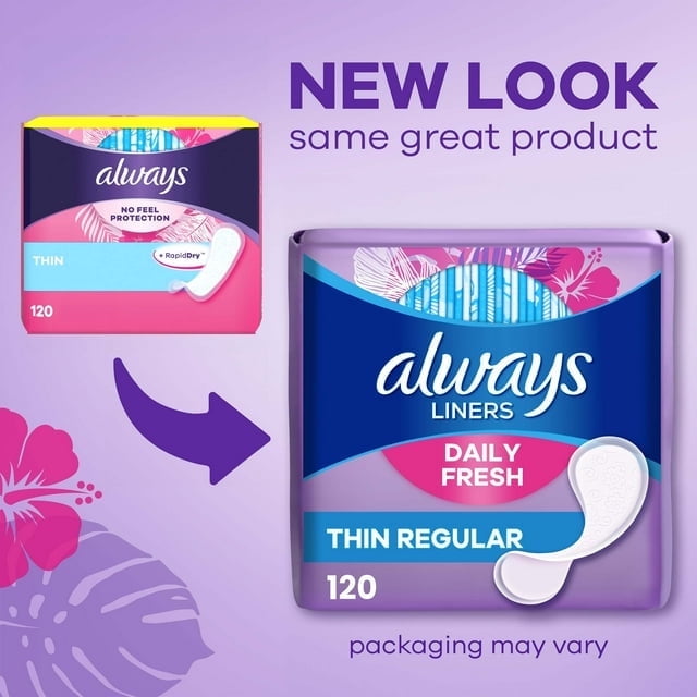 Always Daily Fresh Thin Panty Liners, Regular Absorbency, Unscented ...