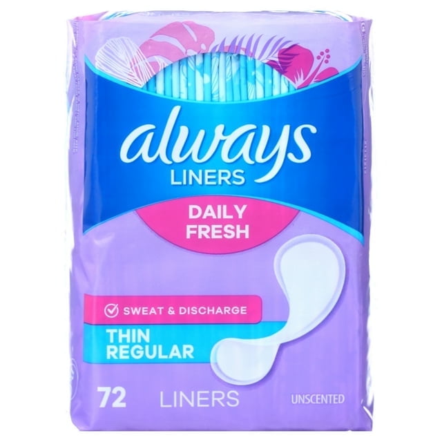 Always Daily Fresh Thin Panty Liners, Regular Absorbency, Unscented, 72 ...
