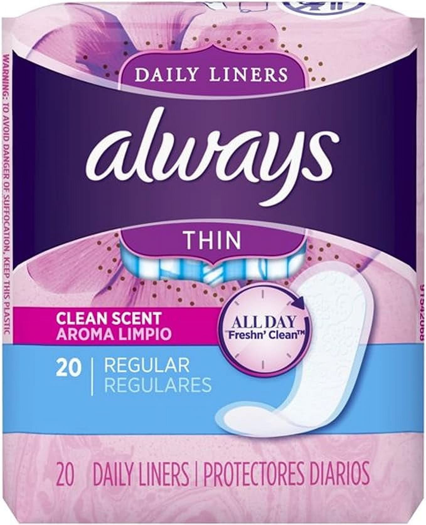 Always Daily Liners Fresh Pantiliners, Thin, Regular, Clean Fresh Scent ...