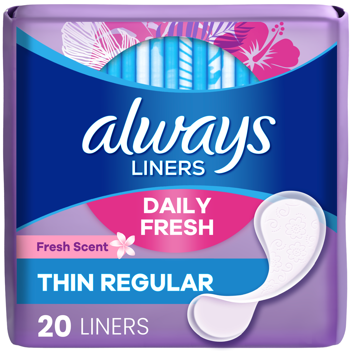 Always Daily Liners Fresh Pantiliners, Thin, Regular, Clean Fresh Scent ...