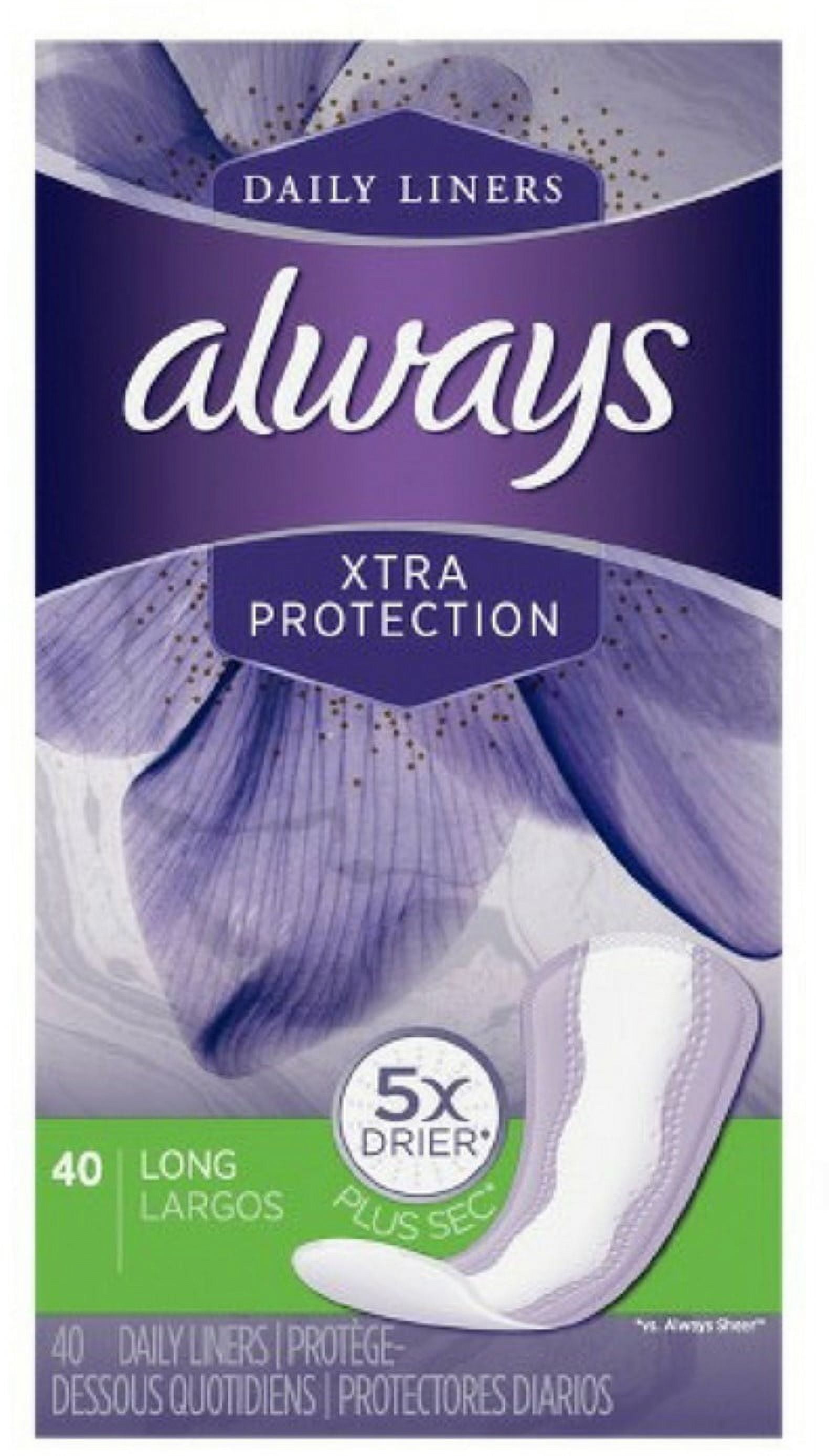 Always Daily Liners Xtra Protection Long Liners, 40 ea (Pack of 3 ...