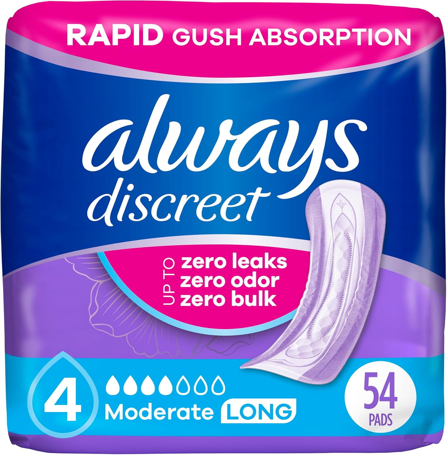Always Discreet Adult Incontinence Pads for Women, Moderate Absorbency ...