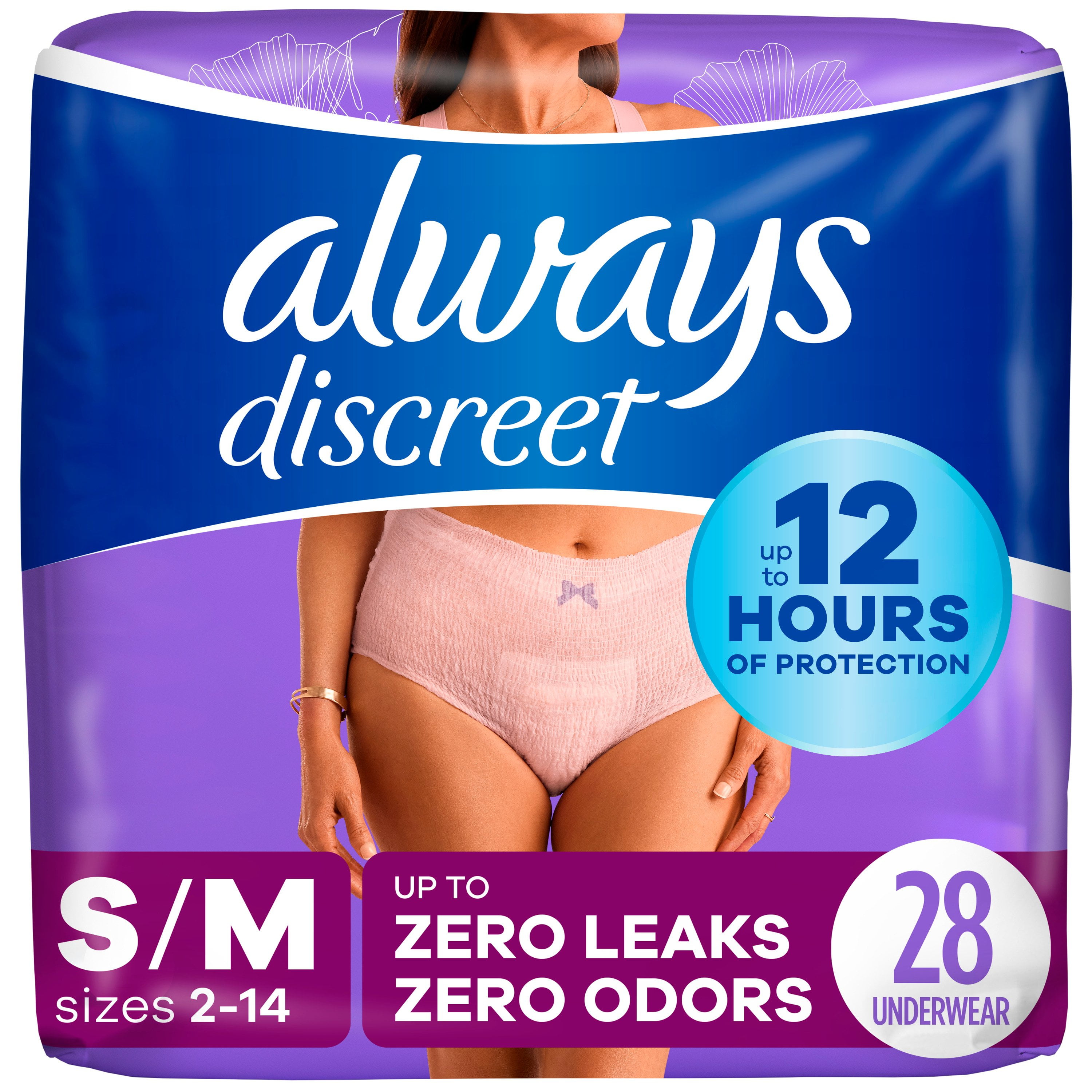 Always Discreet Adult Incontinence Underwear for Women and Postpartum Underwear, S/M, up to 100% ...