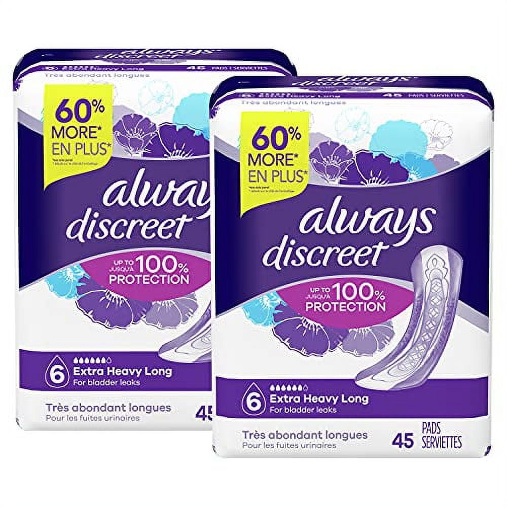 Always Discreet Incontinence Pads, Extra Heavy, Long, Leak-Free ...