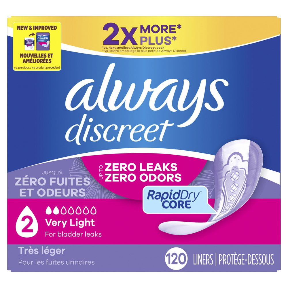 Always Discreet Incontinence Liners - Very Light, 120 ct (Package May ...
