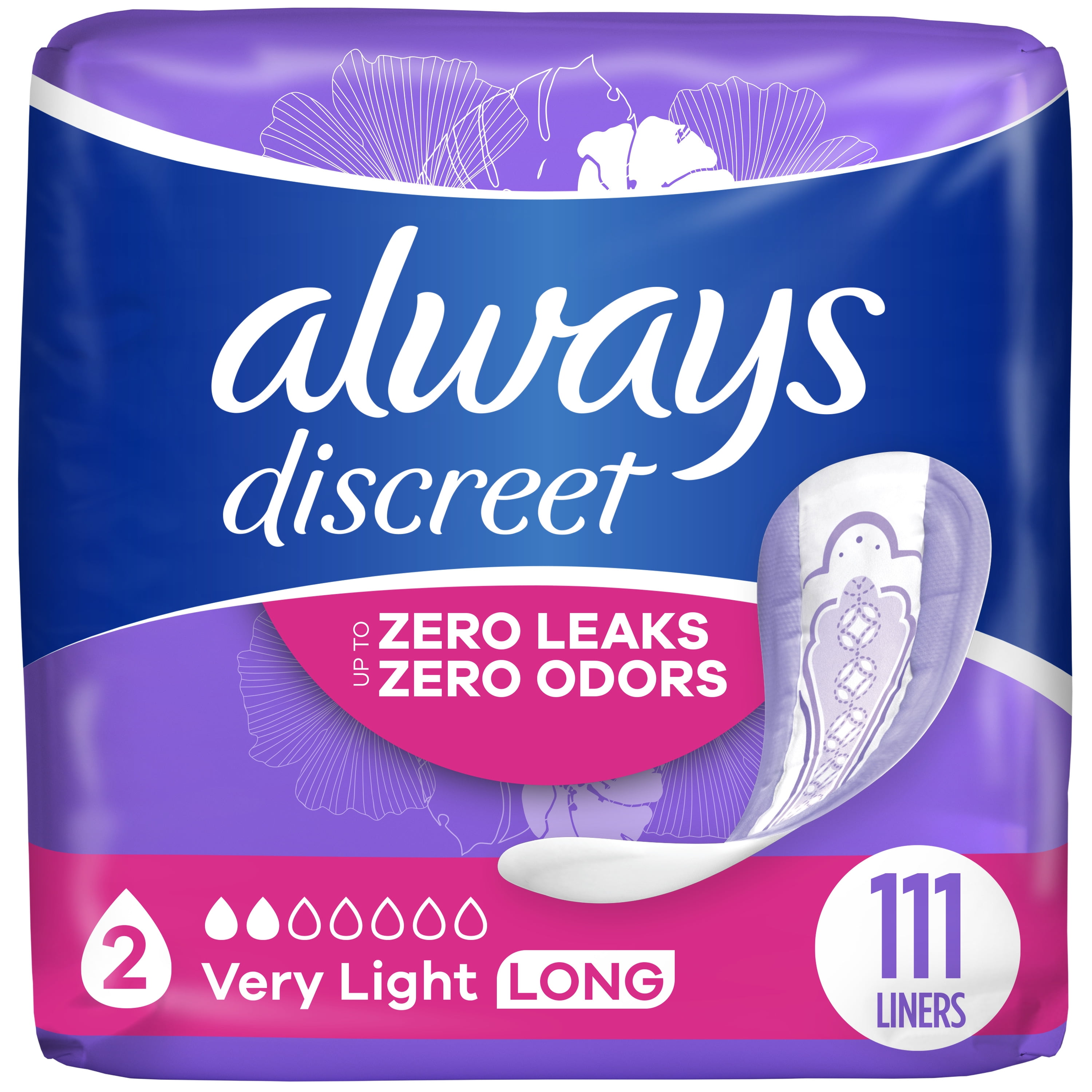 Always Discreet Incontinence Liners, Very Light Long, 111 CT - Walmart.com