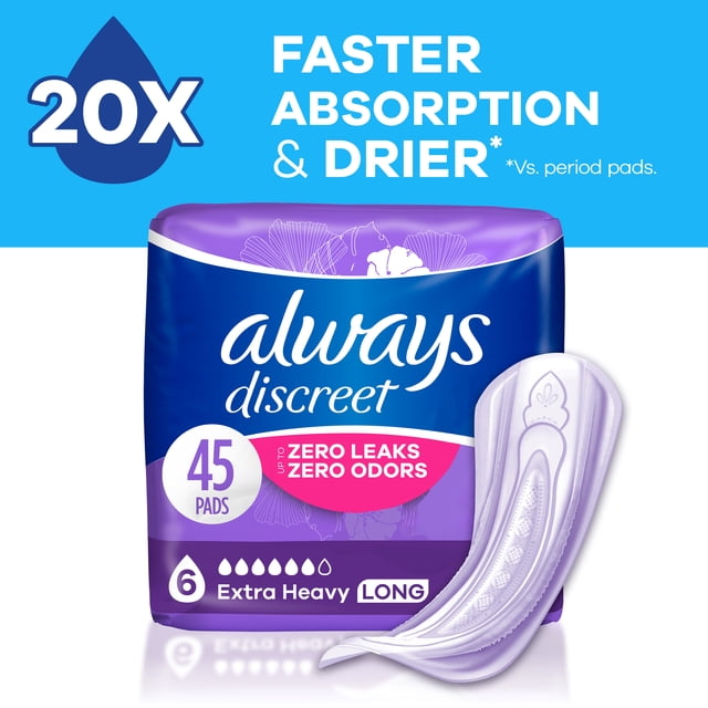 Always Discreet Incontinence Pads, Extra Heavy Absorbency, Long Length ...