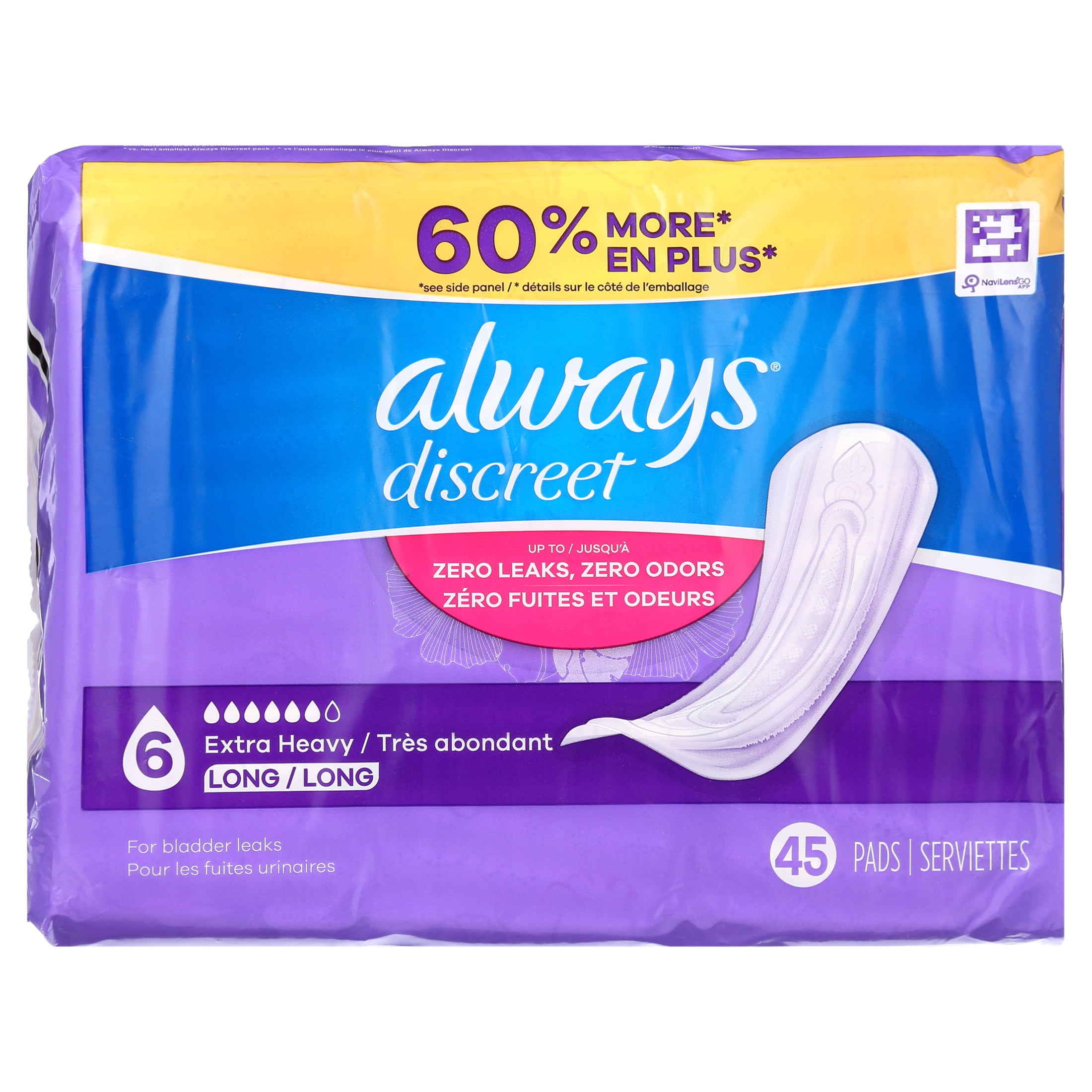 Always Discreet Incontinence Pads, Extra Heavy Absorbency, Long Length ...