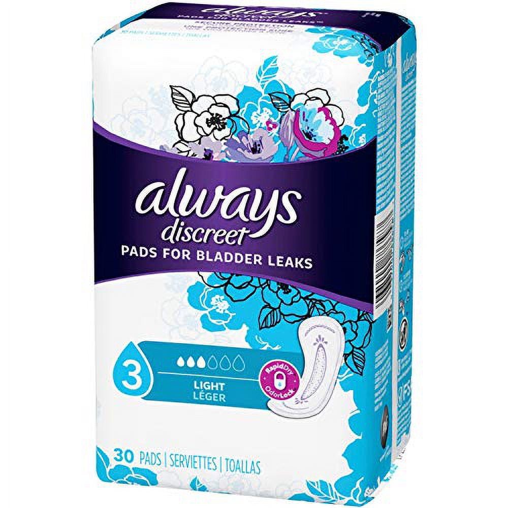 Always Discreet, Incontinence Pads, Light, 30 Pads each - Walmart.com