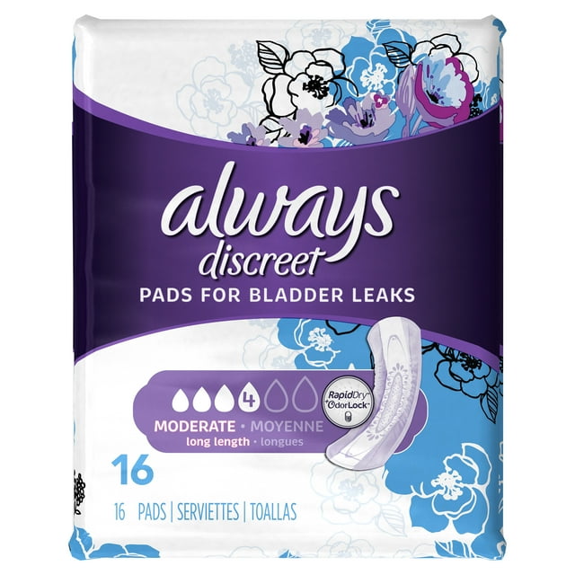Always Discreet, Incontinence Pads, Moderate, Long, 16 Count - Walmart.com