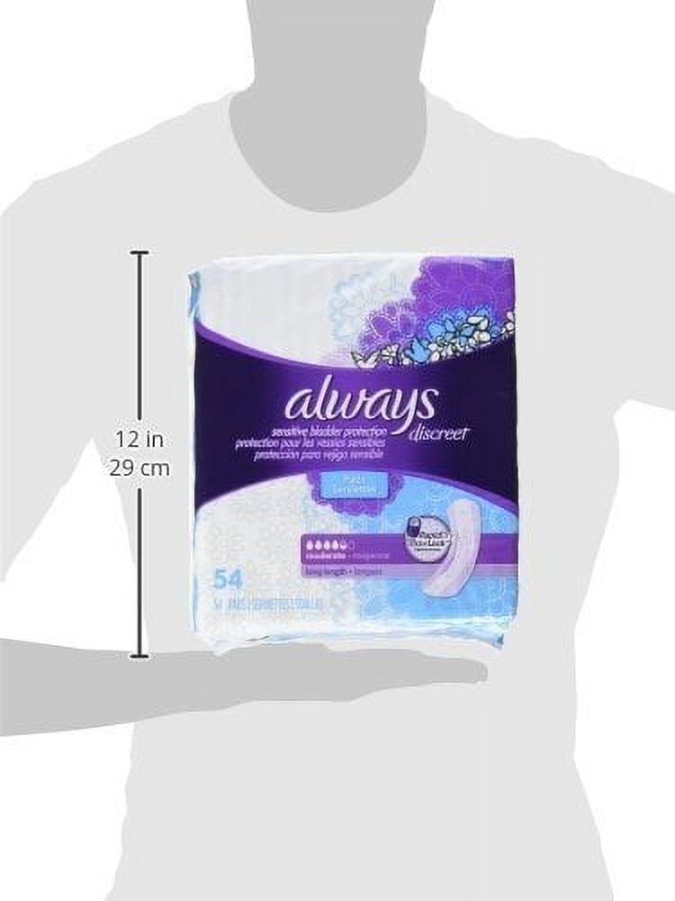Always Discreet Incontinence Pads, Moderate Absorbency, Long Length, 54 ...