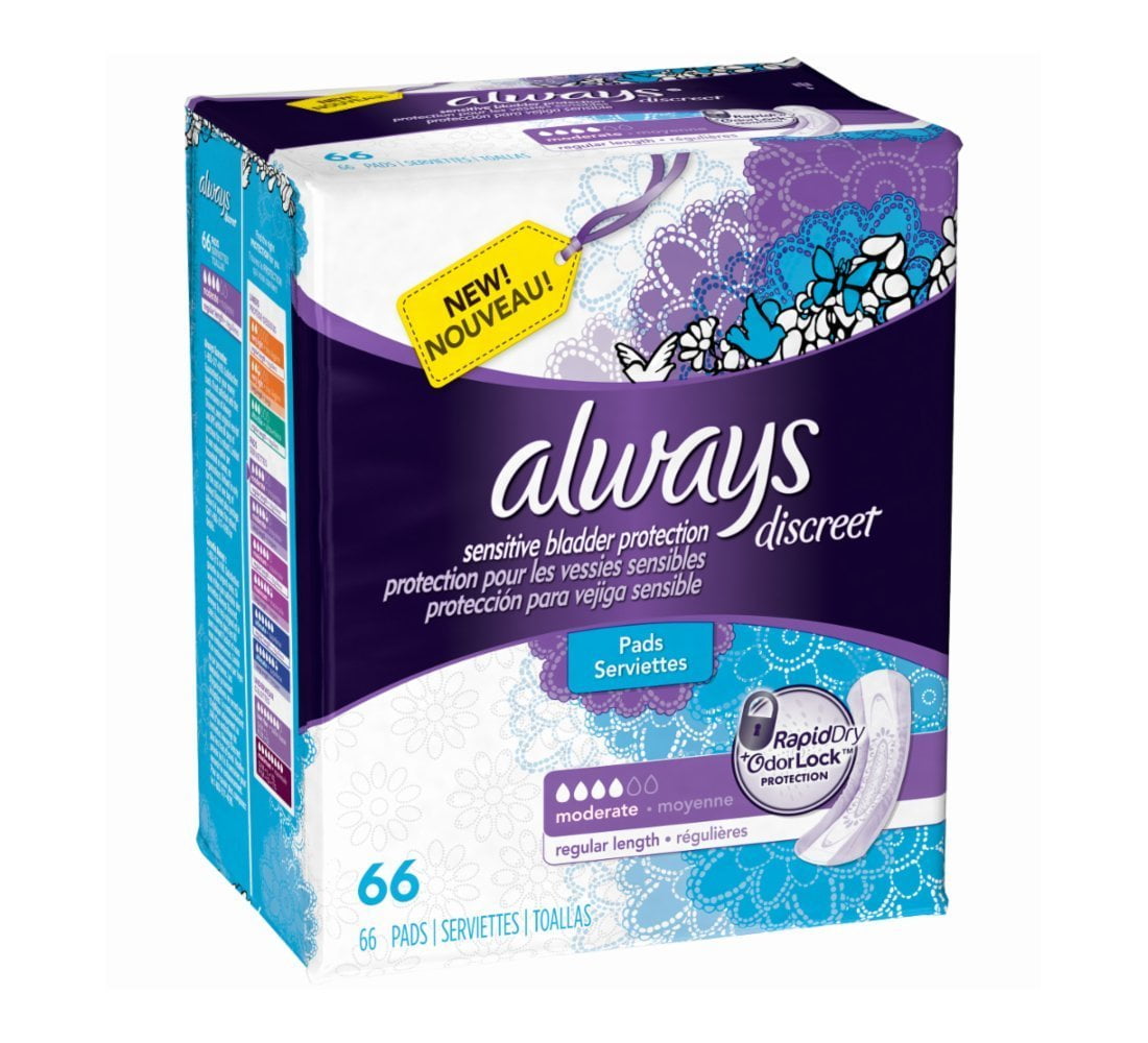 Always Discreet Incontinence Pads, Moderate Absorbency, Regular Length ...