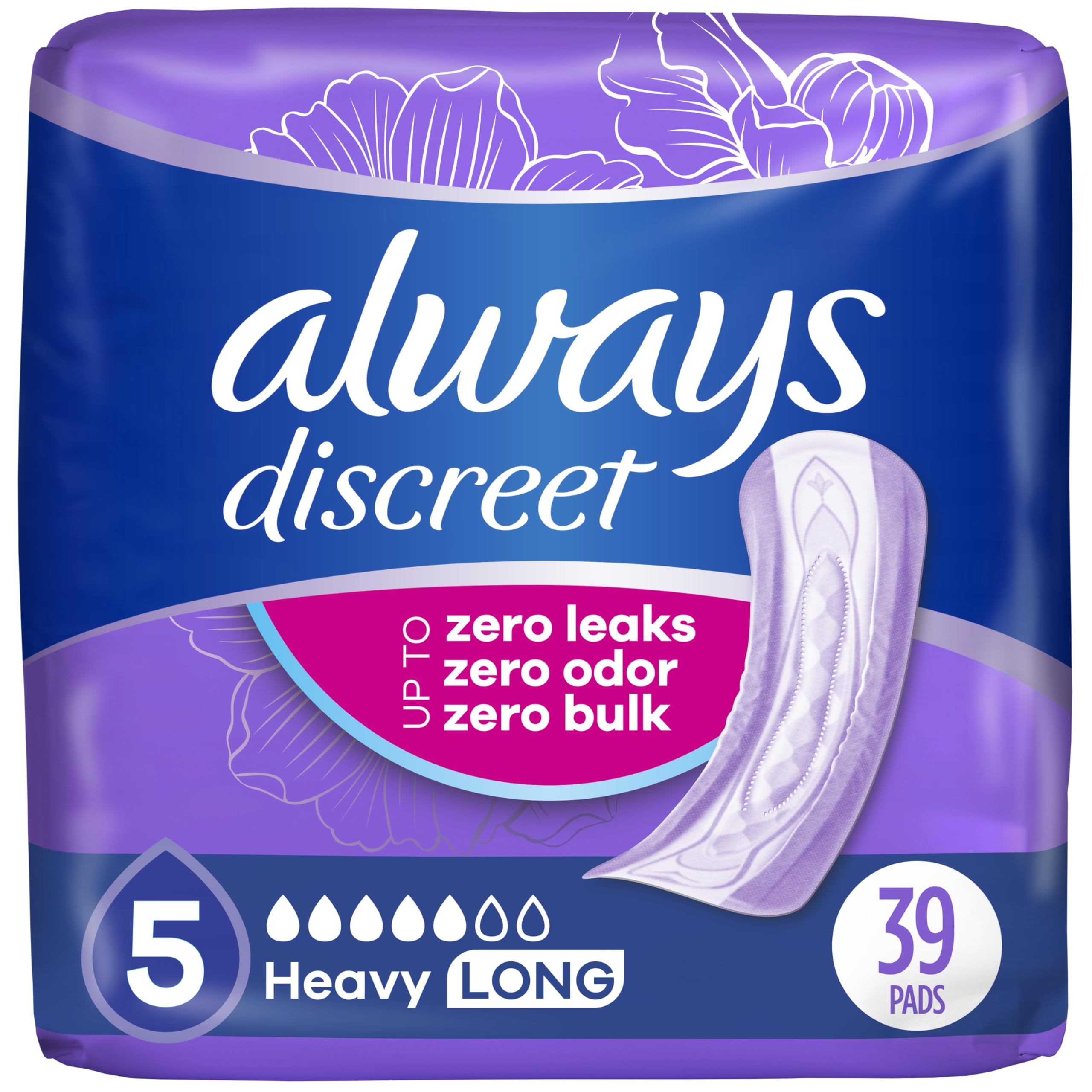 Always Discreet, Incontinence Pads for Women, Maximum, Long Length ...