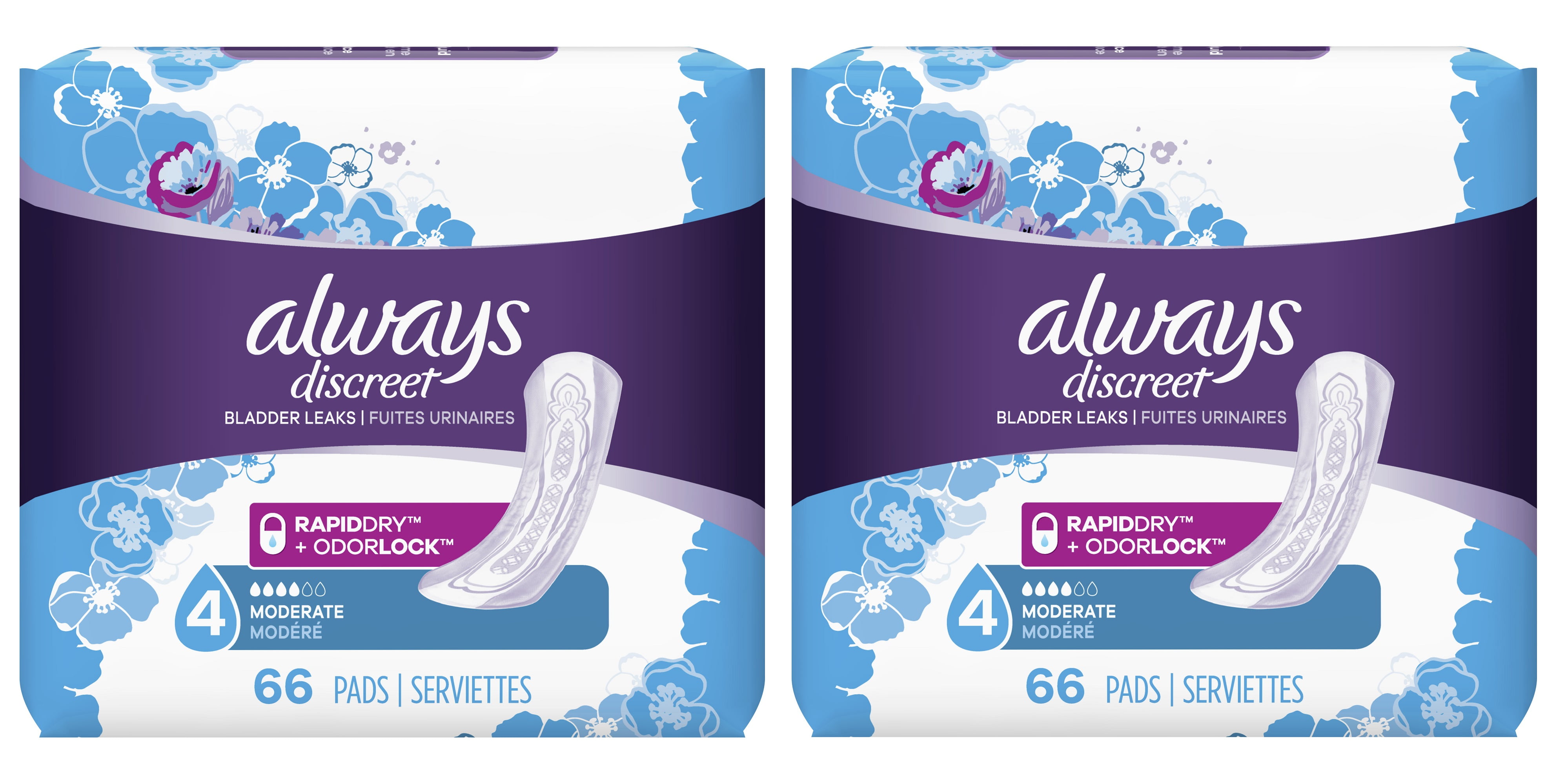 Always Discreet Women's Incontinence Pads, Moderate Absorbency, 66 ct ...