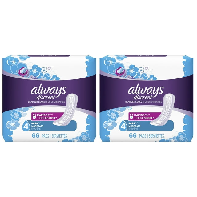 Always Discreet Women's Incontinence Pads, Moderate Absorbency, 66 ct ...