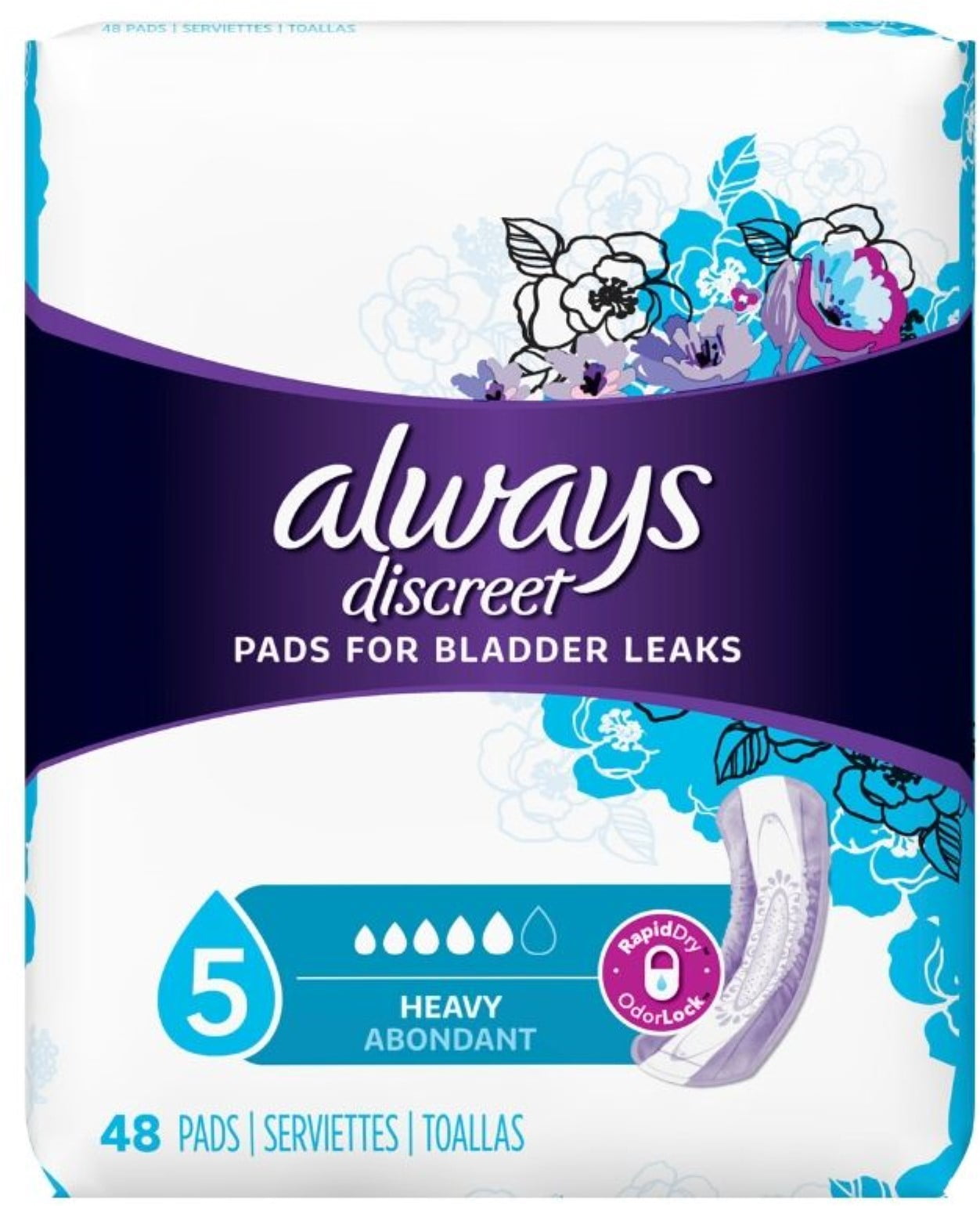 Always Discreet Incontinence Pads, Regular, High Absorbency, Odor Lock ...