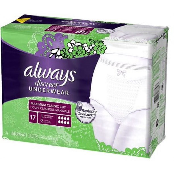 Always Discreet Maximum Absorbency Incontinence Underwear, Large, 17 ea ...