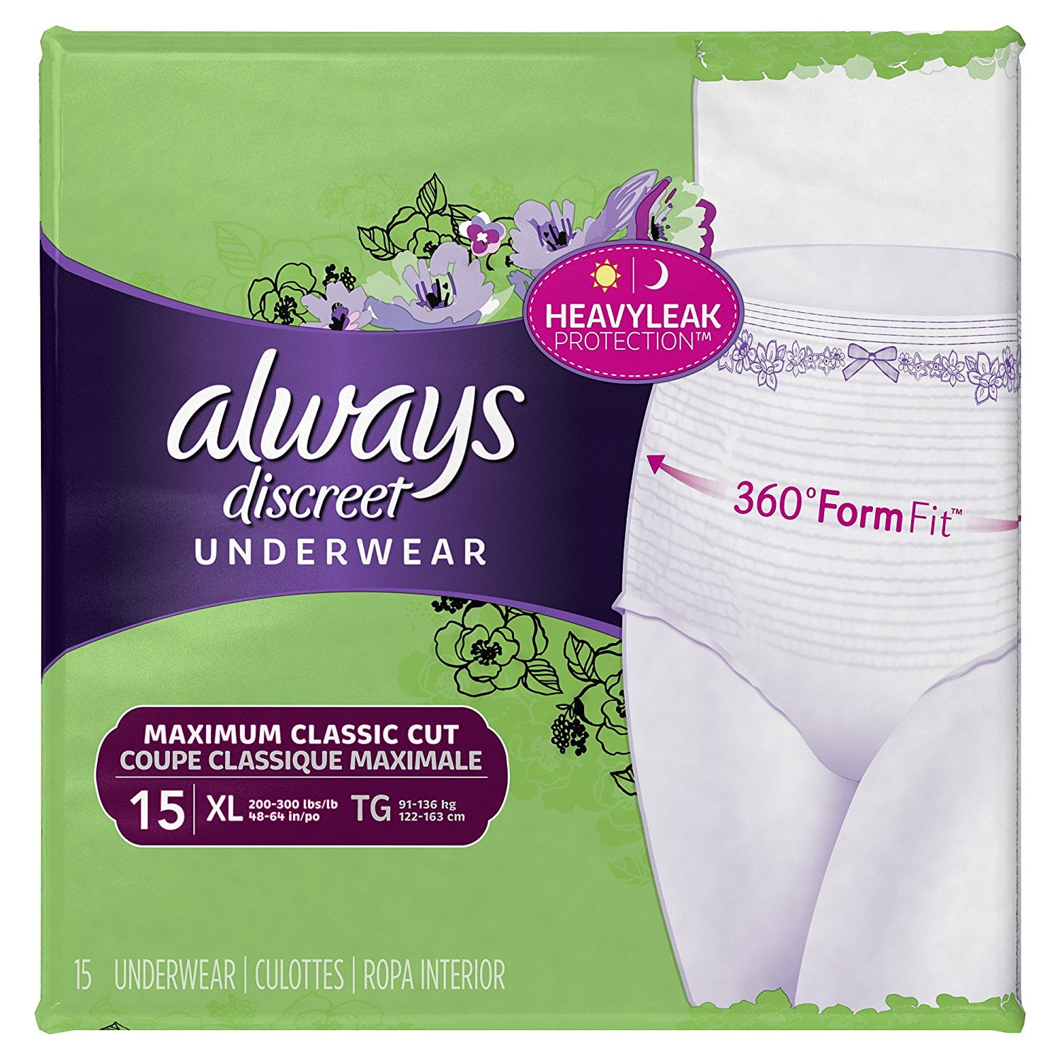 Always Discreet Maximum Absorbency Incontinence Underwear, XL, 4 packs ...