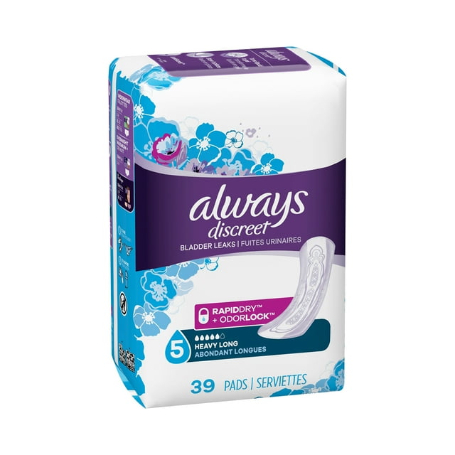 Always Discreet Incontinence Pads, Maximum Absorbency, Long Length, 39 ...