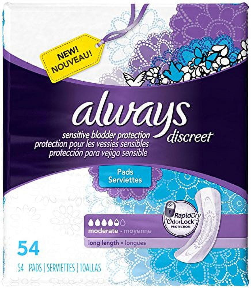 Always Discreet Moderate Long Incontinence Pads, Up to 100% Leak-Free ...