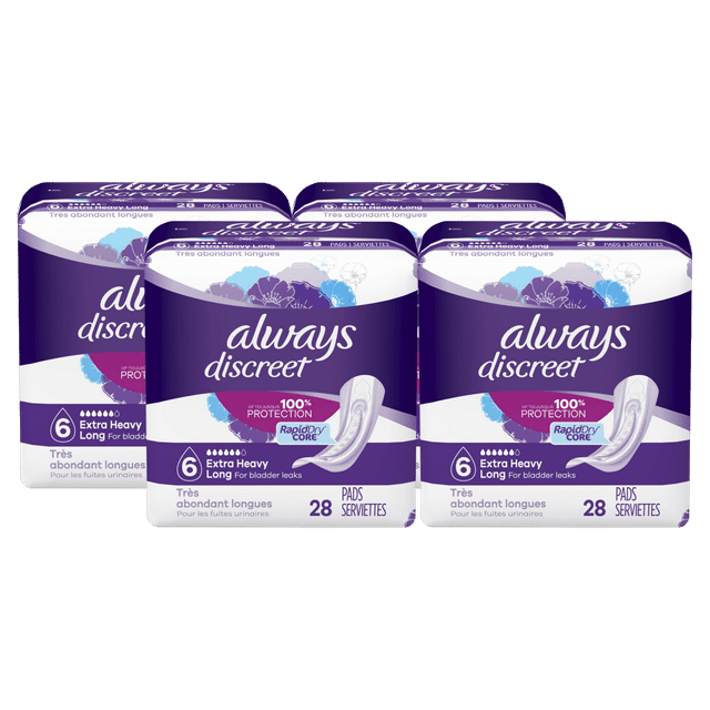 Always Discreet Pads, Extra Heavy Absorbency, Long Length, 112 Count ...