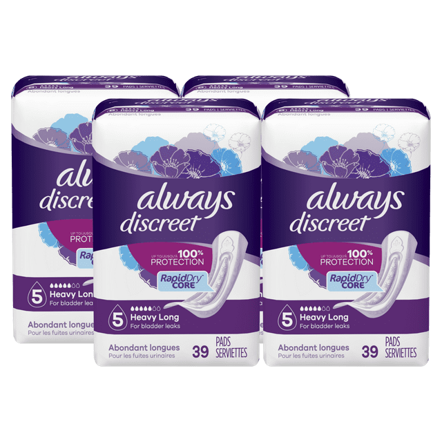 Always Discreet Pads, Heavy Absorbency, Long Length, 156 Count - Walmart.com