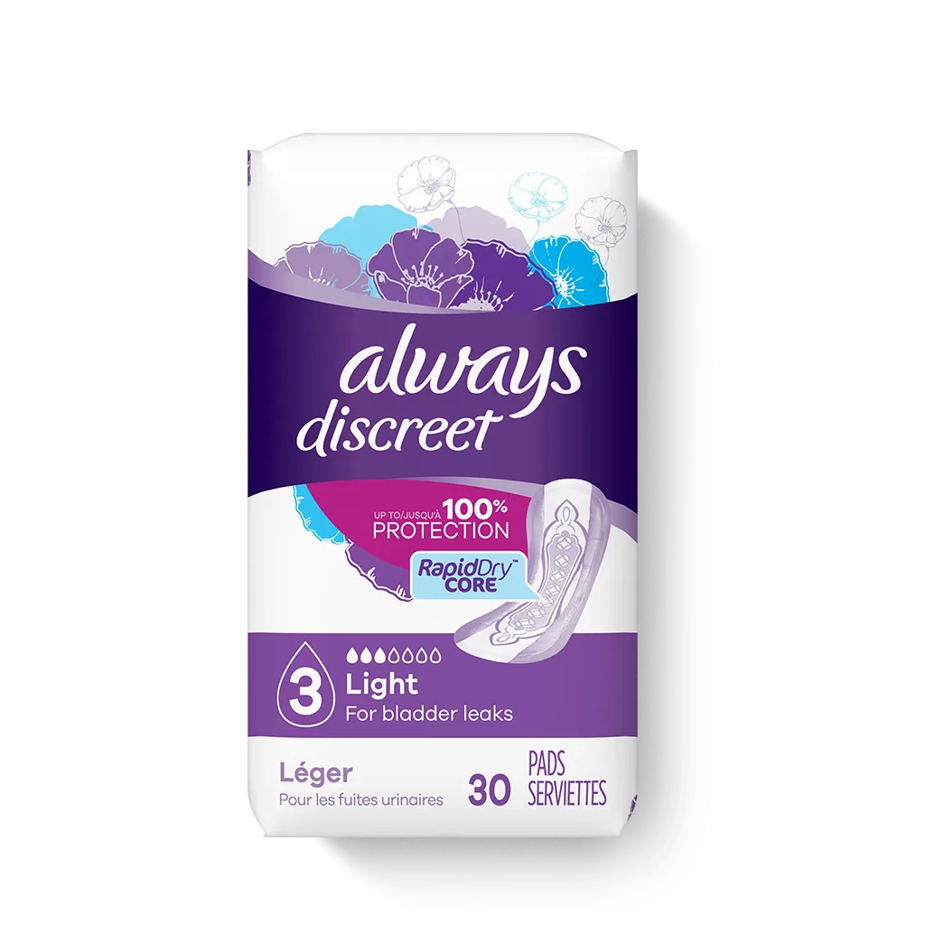 Always Discreet Ultra Thin Incontinence Liners, Regular Length 30 ea ...