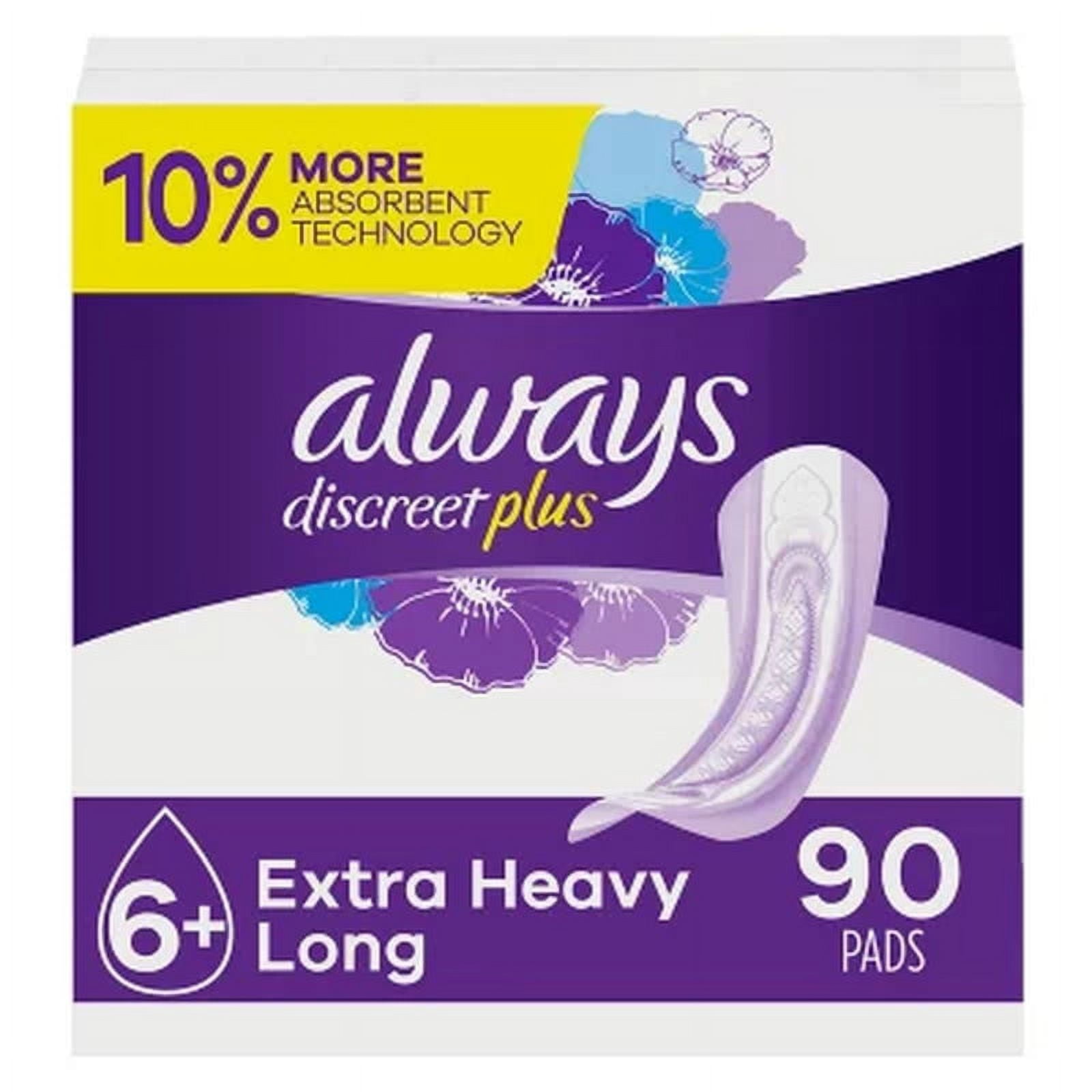 Always Discreet Incontinence Pads for Women, Extra Heavy Long, 90 Ct ...