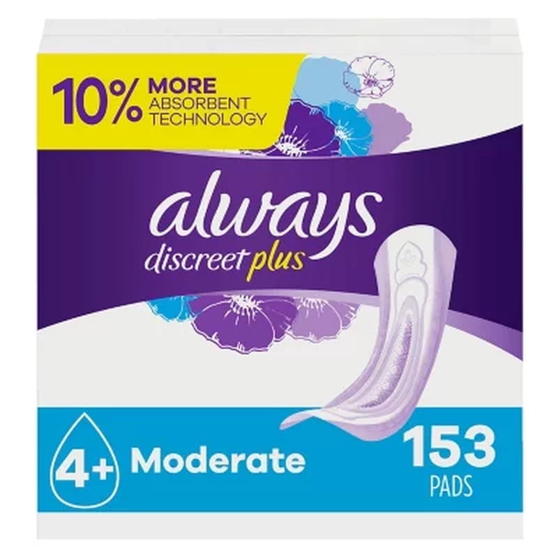 Always Discreet Incontinence Pads for Women, Moderate Absorbency ...