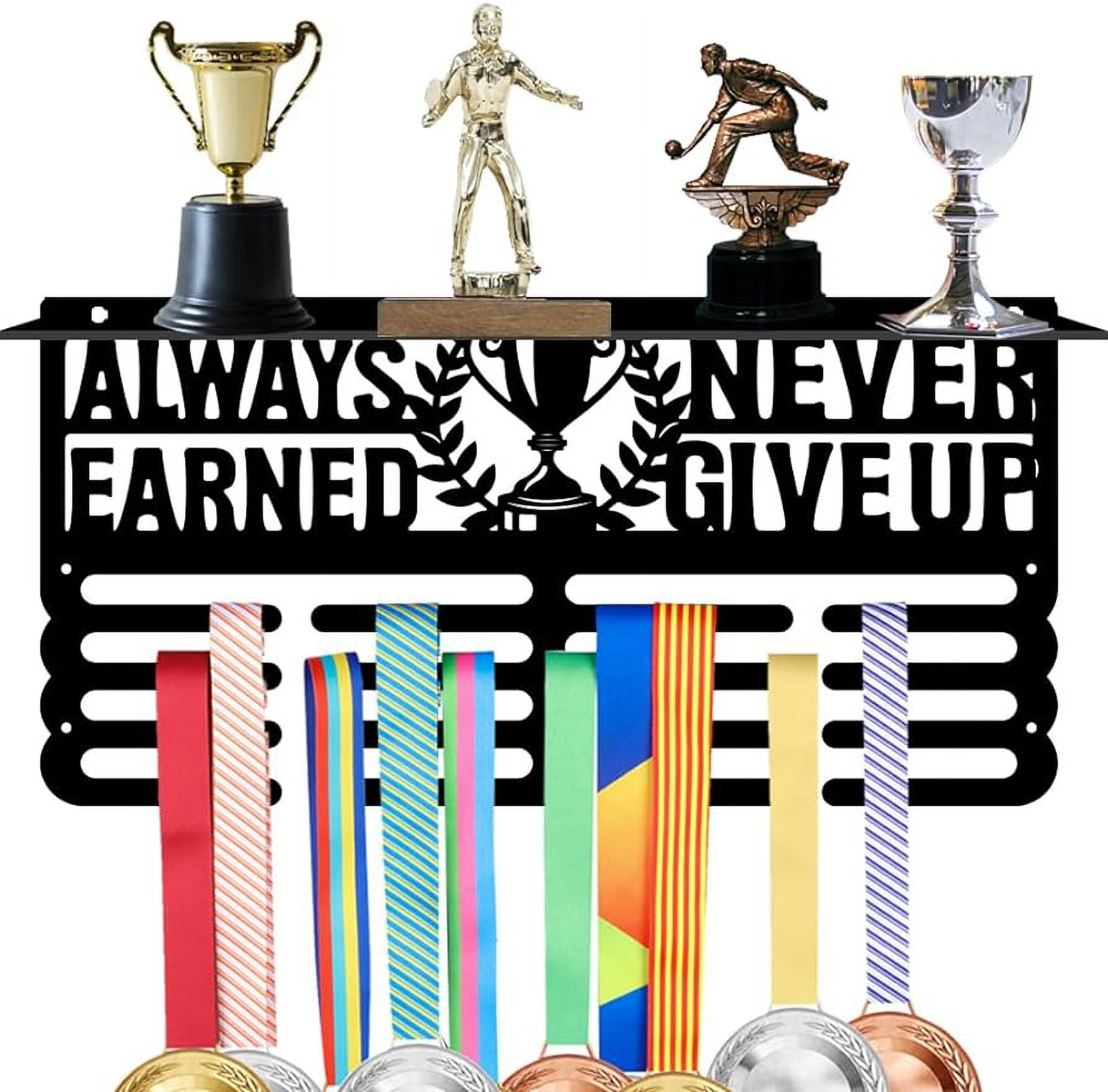 Always Earned Never Given Trophy and Medal Display Shelf Medal Hanger ...