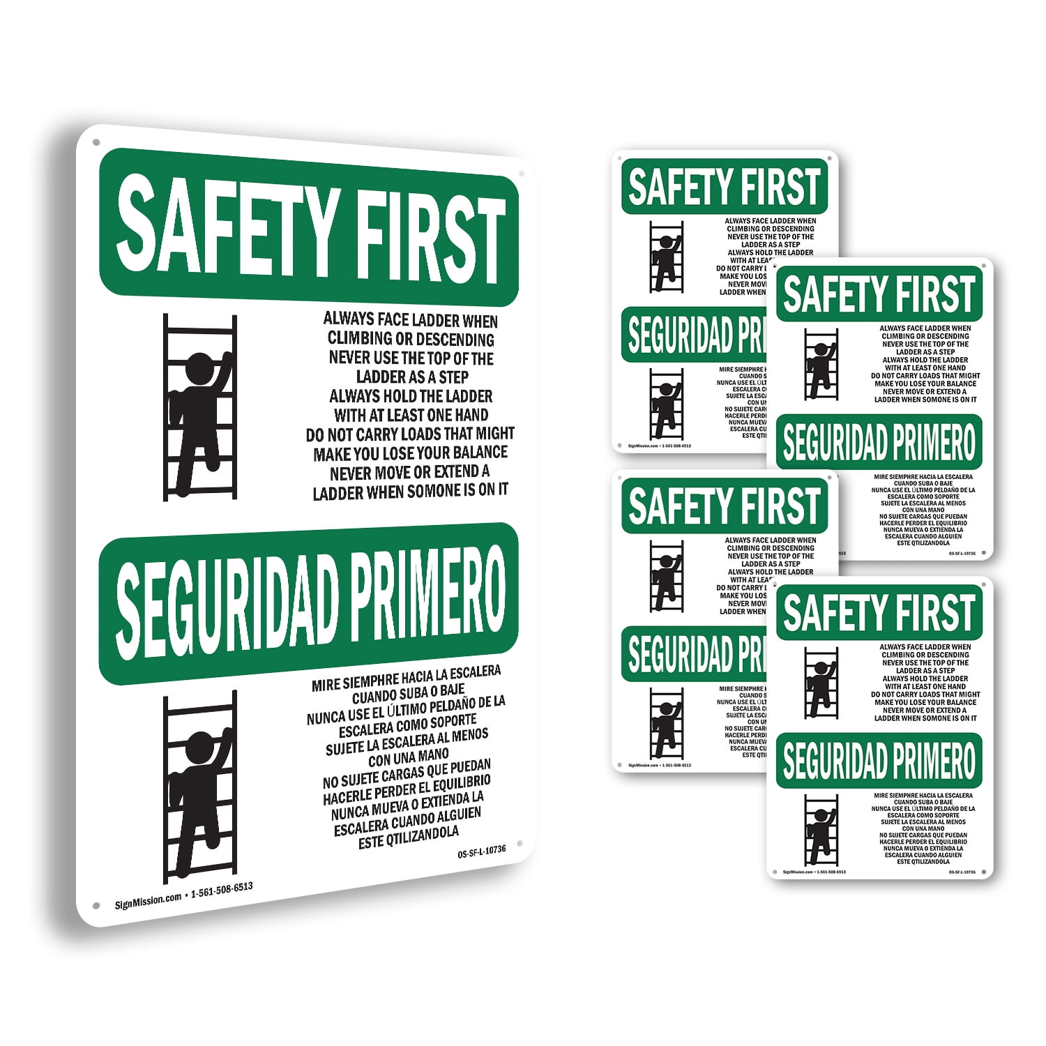 Always Face Ladder Safety Bilingual OSHA SAFETY FIRST Rigid Plastic ...