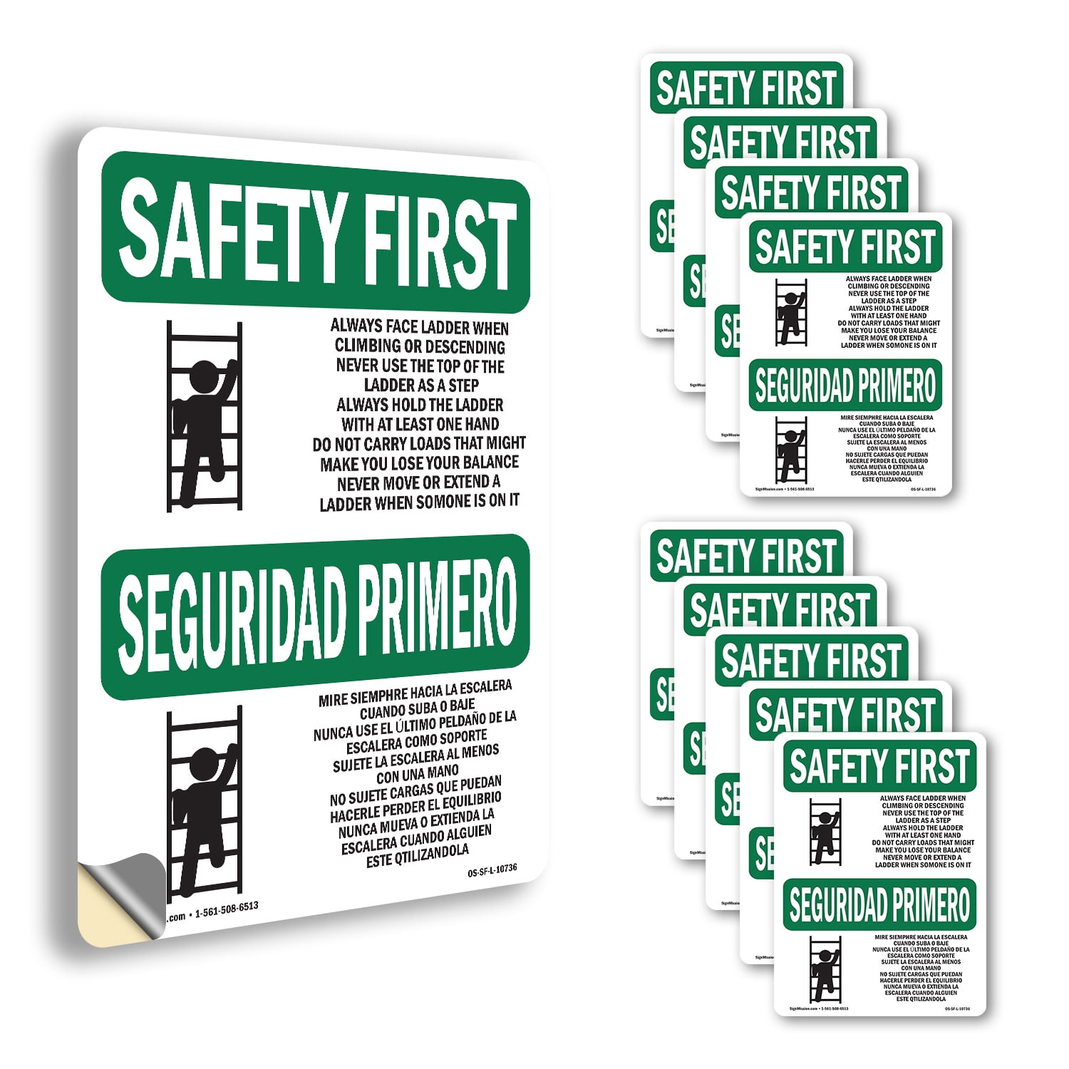 Always Face Ladder Safety Bilingual OSHA SAFETY FIRST Vinyl Decal Label ...