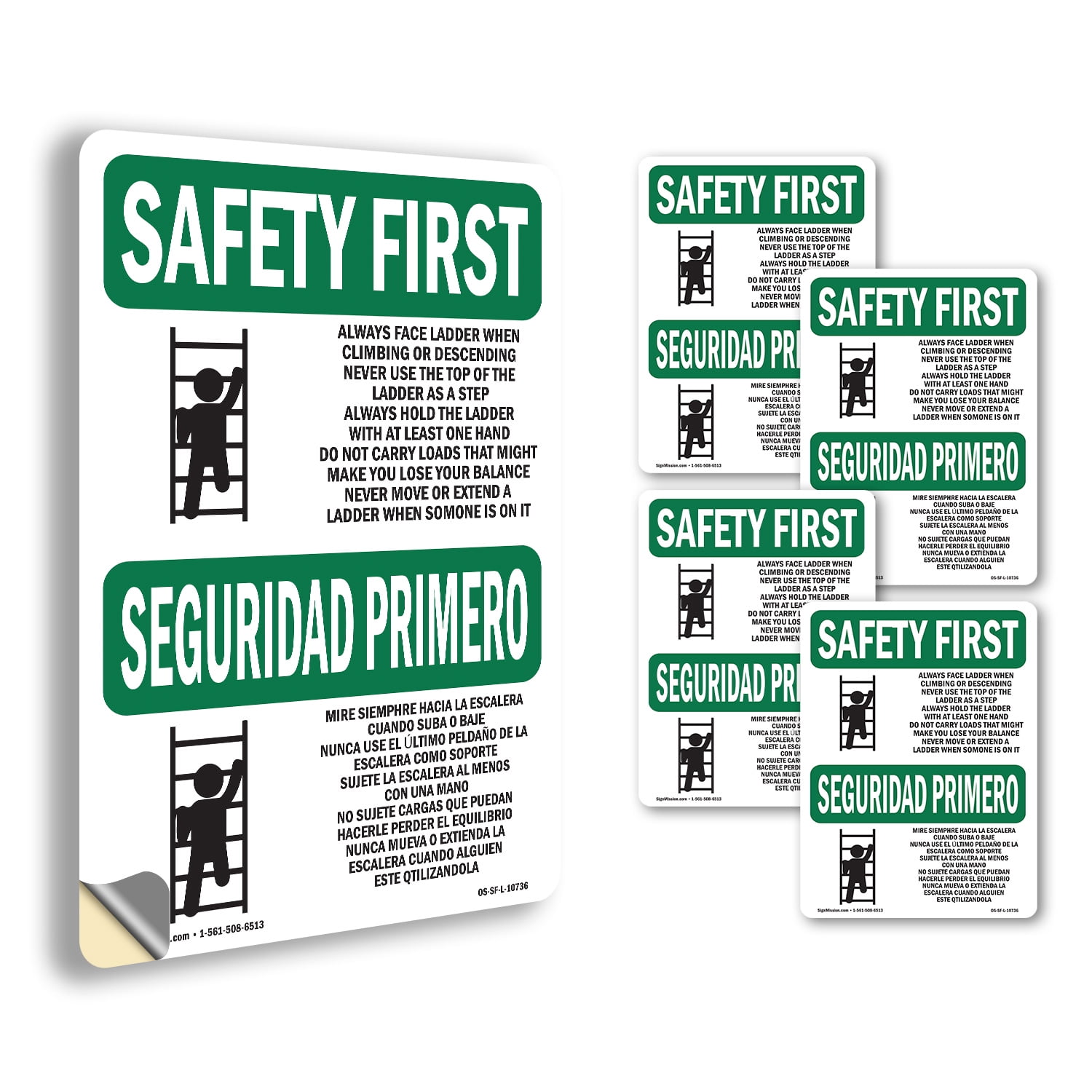 Always Face Ladder Safety Bilingual OSHA SAFETY FIRST Vinyl Decal Label ...