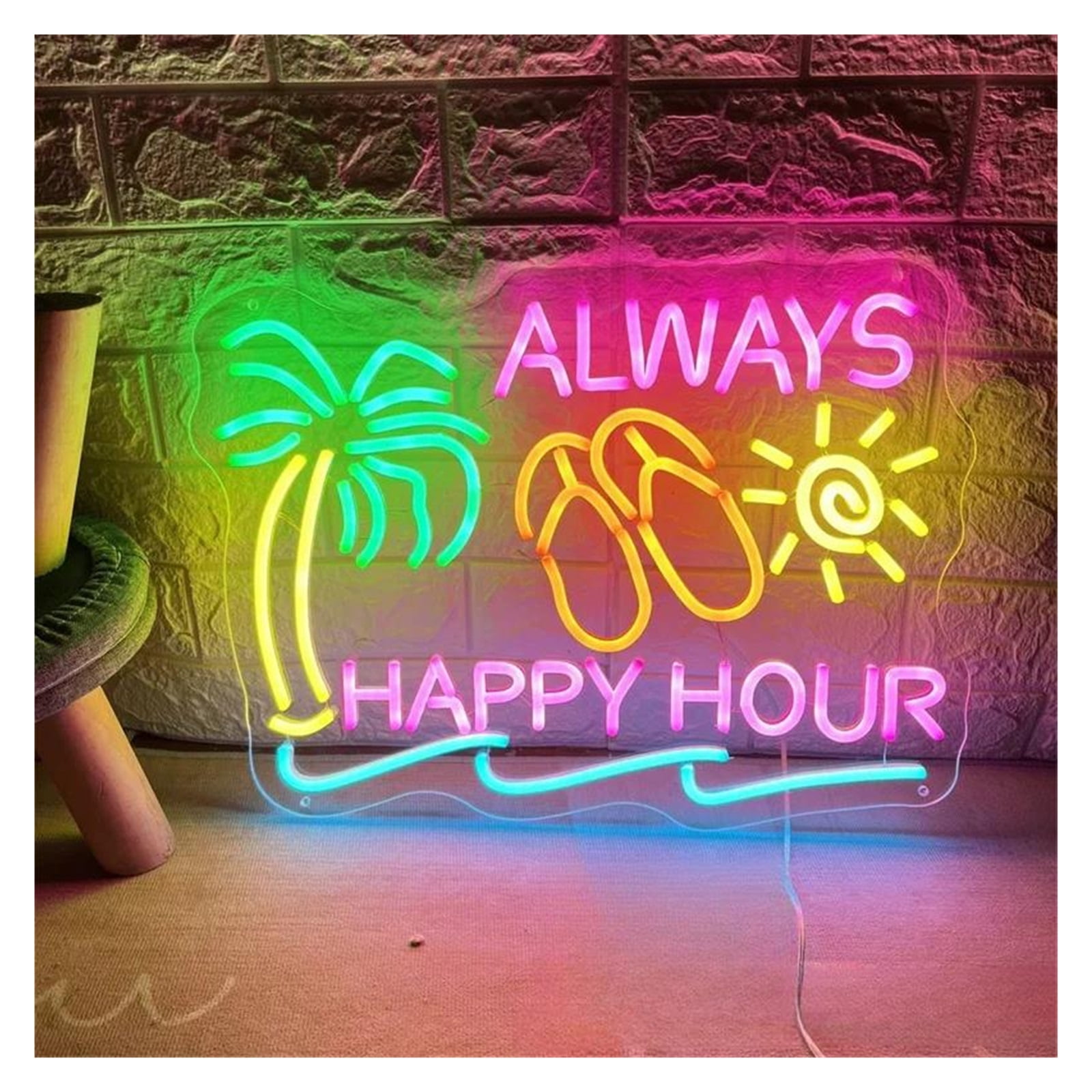 Always Happy Hour Neon Sign LED Light USB Powered For Bar Room Pub Man ...